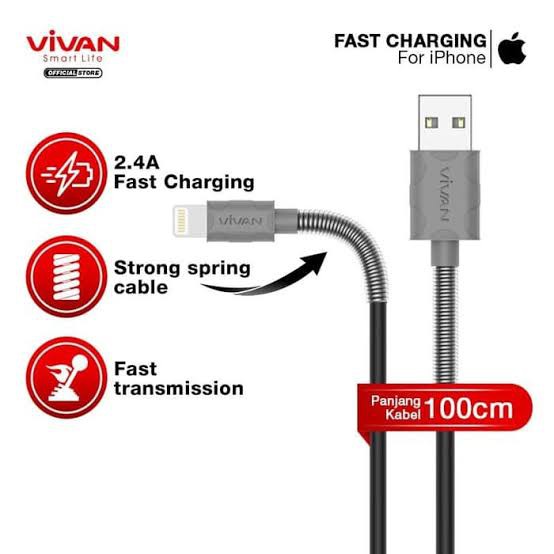 Jual Kabel Data Vivan FL100 2.4A Meter Fast Charging For Iphone ...