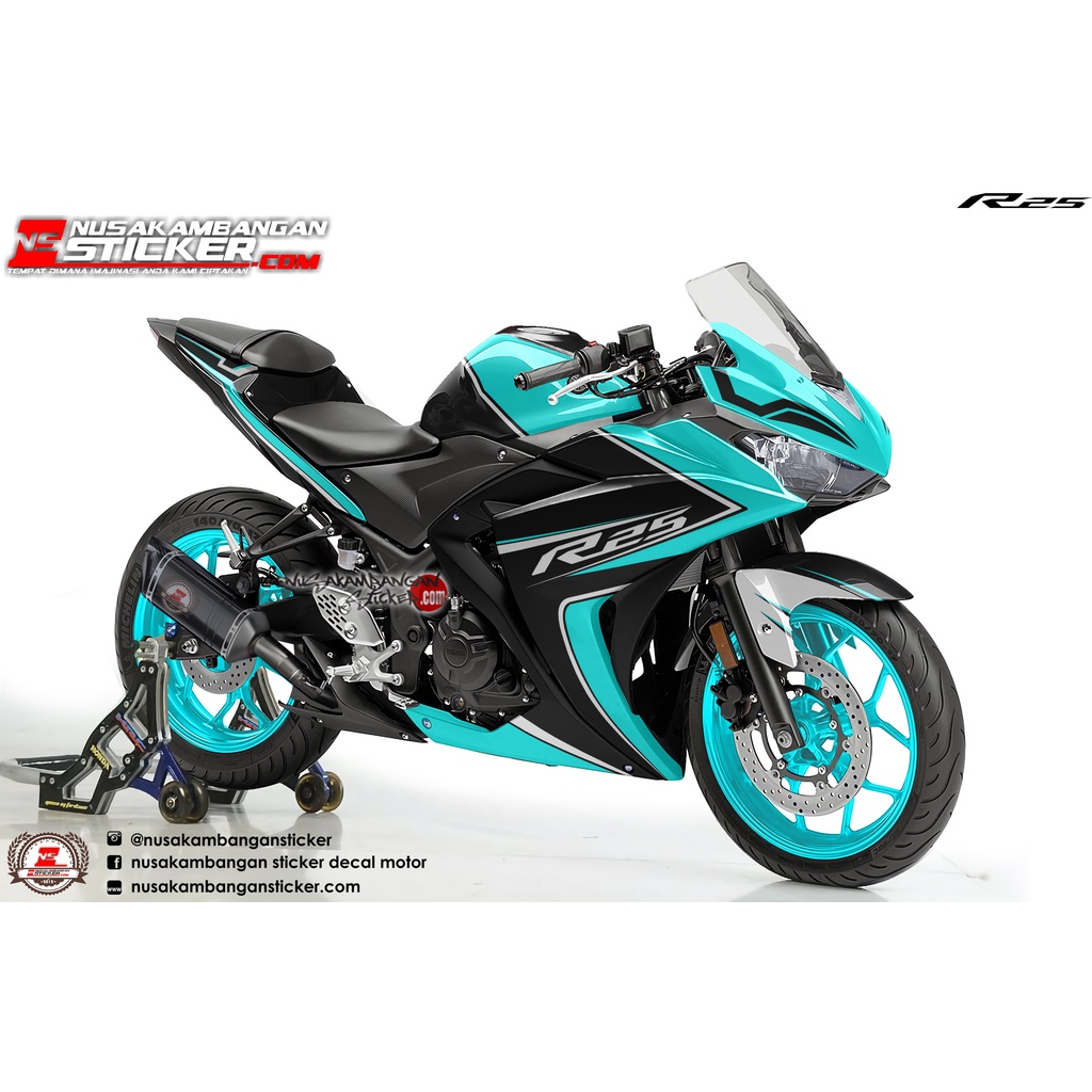 Jual Stiker Decal Motor Yamaha R25 Full Body Hitam Biru Toska Elegant ...