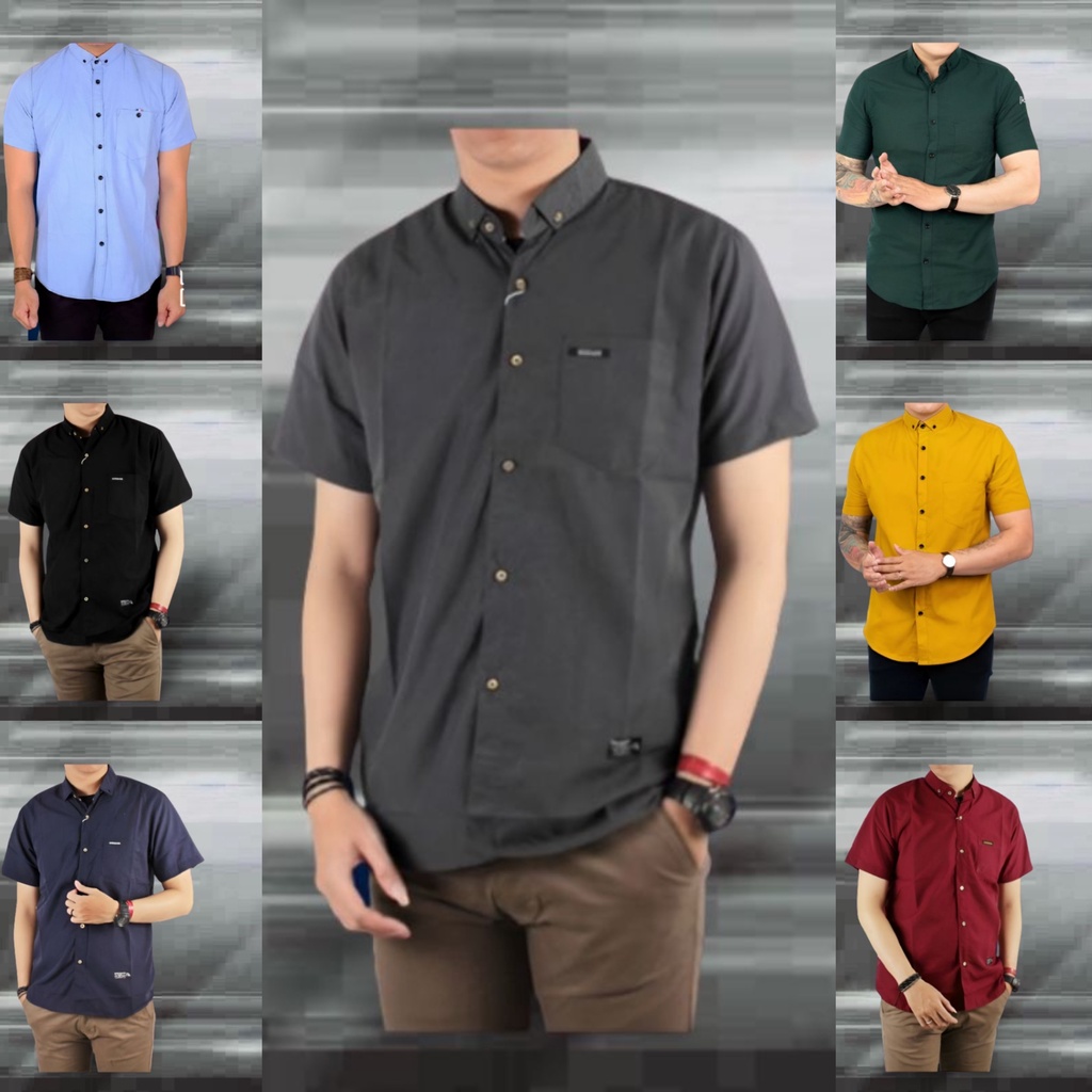 Jual KEMEJA PRIA DEWASA POLOS PREMIUM JUMBO LENGAN PENDEK MOTIF SLIM FIT DISTRO | Shopee Indonesia