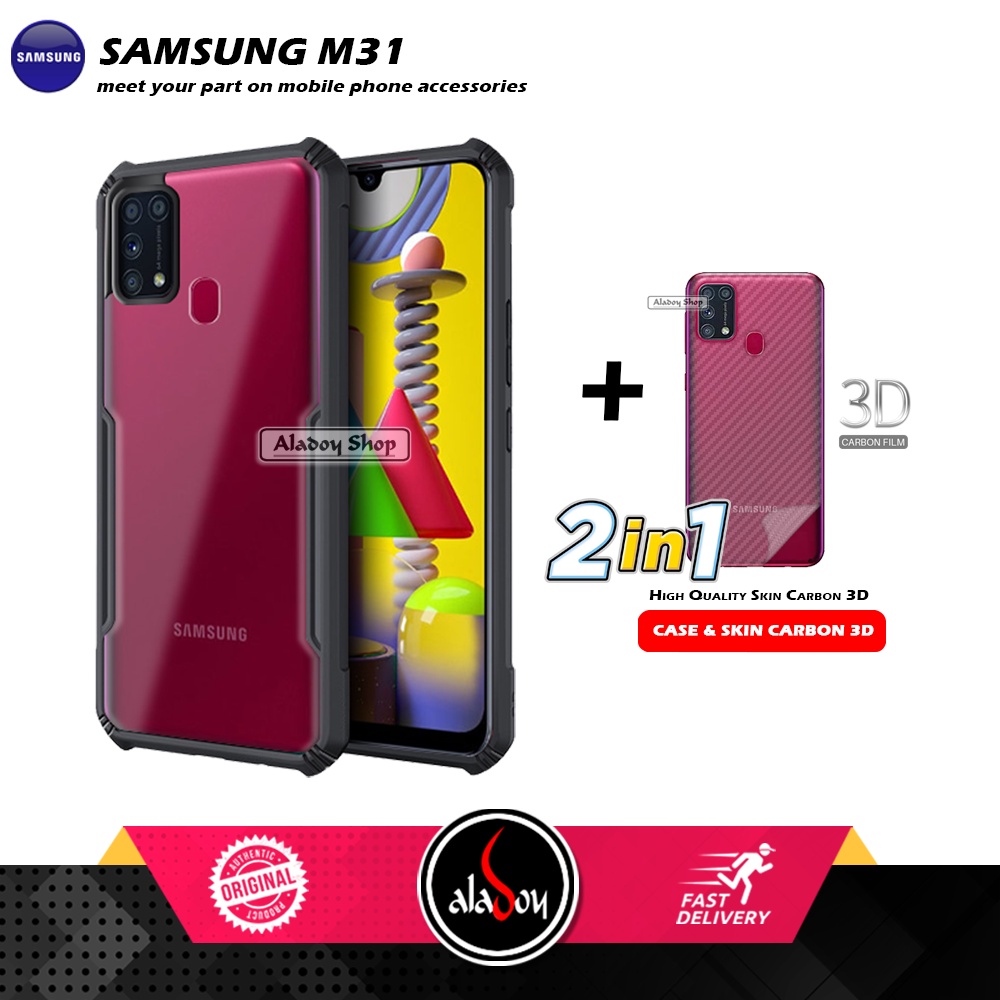 Jual Case Samsung M31 Armor Fusion Transparent Casing Free Skin Carbon ...
