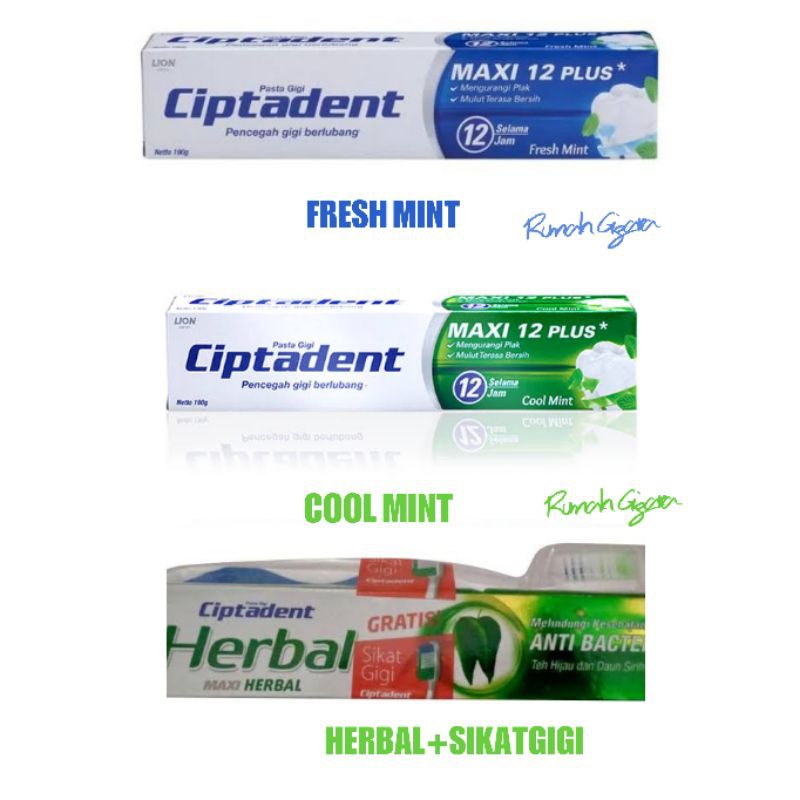 Jual CIPTADENT MAXI 12 PLUS COOL MINT & FRESH MINT 190 GRAM & MAXI ...
