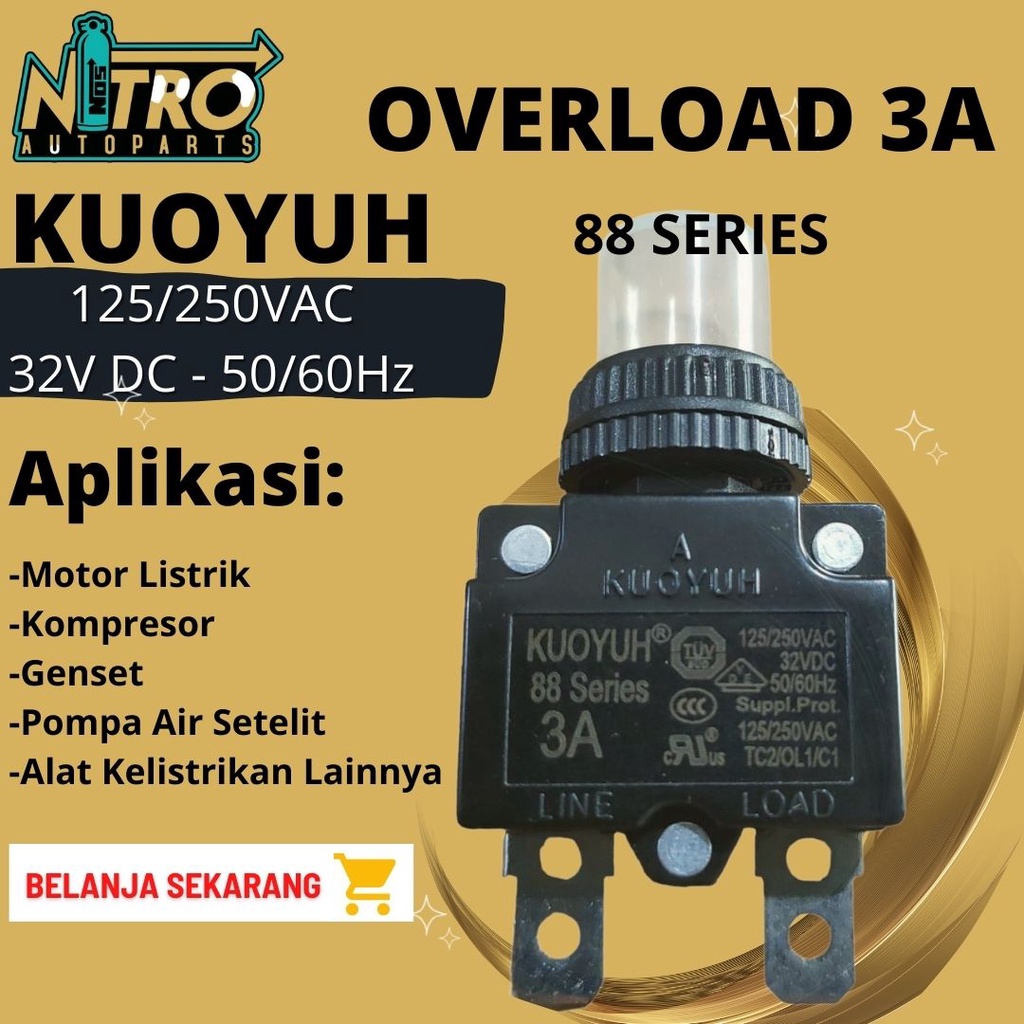 Jual ORIGINAL Overload 3A Thermal Circuit Breaker Kuoyuh 88 Series Push ...