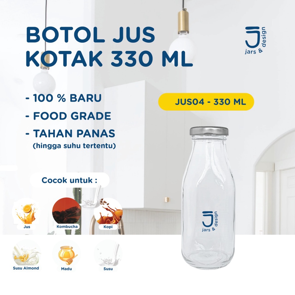 Jual JUS04 - Botol Jus Kotak 330ml Tutup Silver | Shopee Indonesia