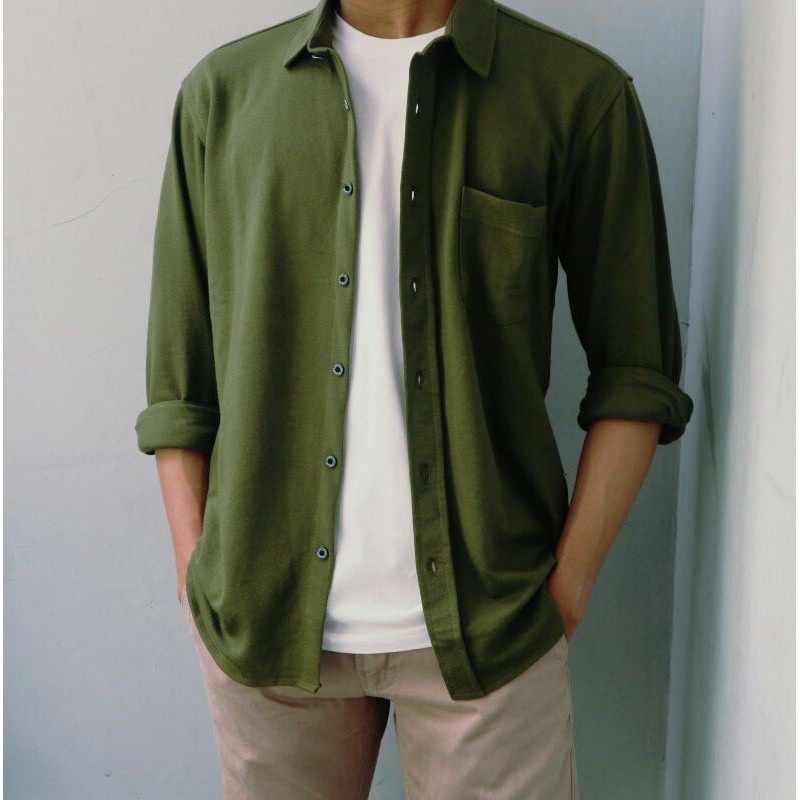Jual BY.INC KEMEJA PRIA CASUAL LENGAN PANJANG PIQUE ARMY | Shopee Indonesia