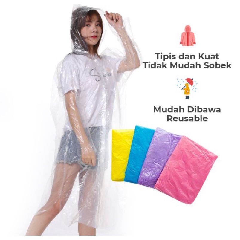Jual JM Jas Hujan Plastik Sekali Pakai Transparan Tipis / Jas hujan ...