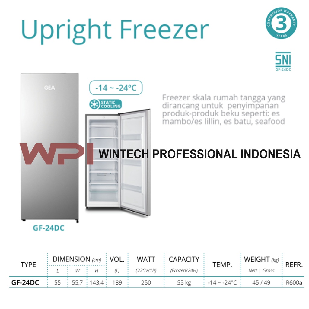 Jual Gea GF-24DC Upright Freezer / Kulkas Es Batu / Freezer Asi Berdiri - Kulkas Pembeku Es ...
