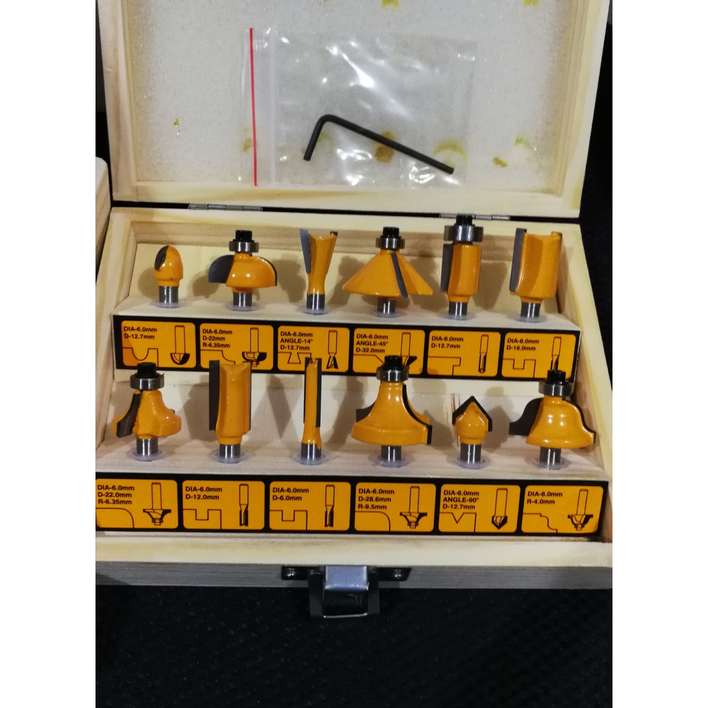 Jual INGCO AKRT1201 MATA ROUTER MATA PROFIL KAYU 12PCS 6MM ROUTER BITS ...