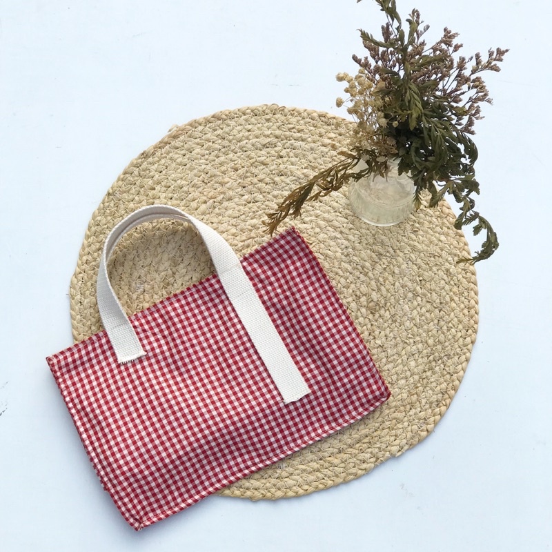 Jual tas motif GINGHAM japan. Tas bekal. Tas lucu anak. Tas motif ...