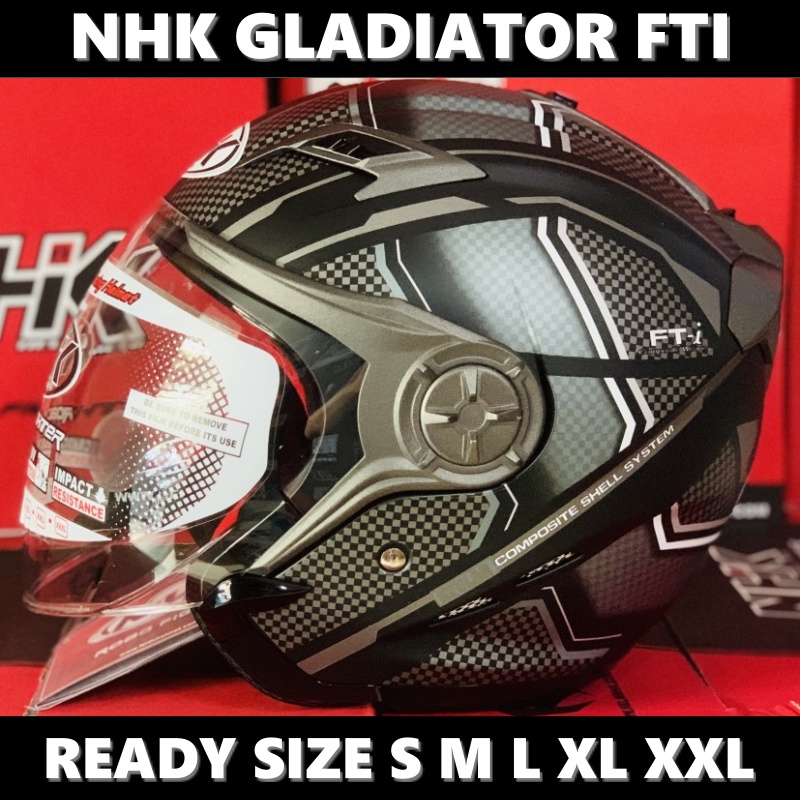 Jual Helm NHK Gladiator FTI Black Silver Doff Double Visor Half Face ...