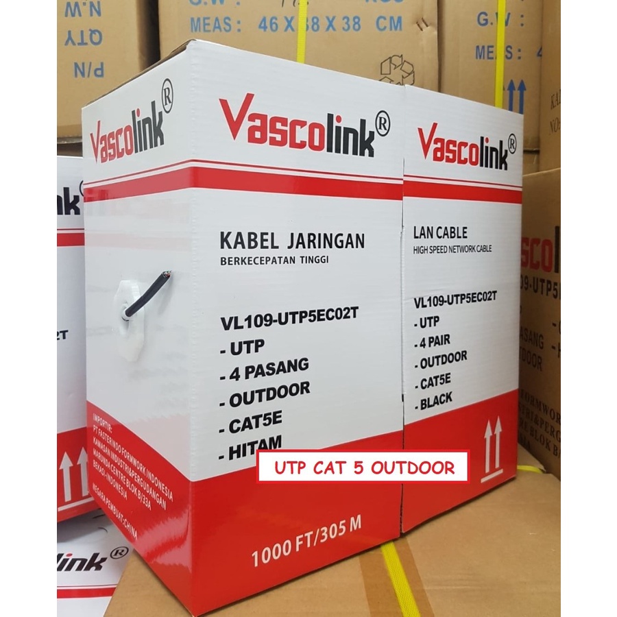 Jual Kabel LAN UTP Cat5E Outdoor Vascolink Warna Hitam Black 305meter ...