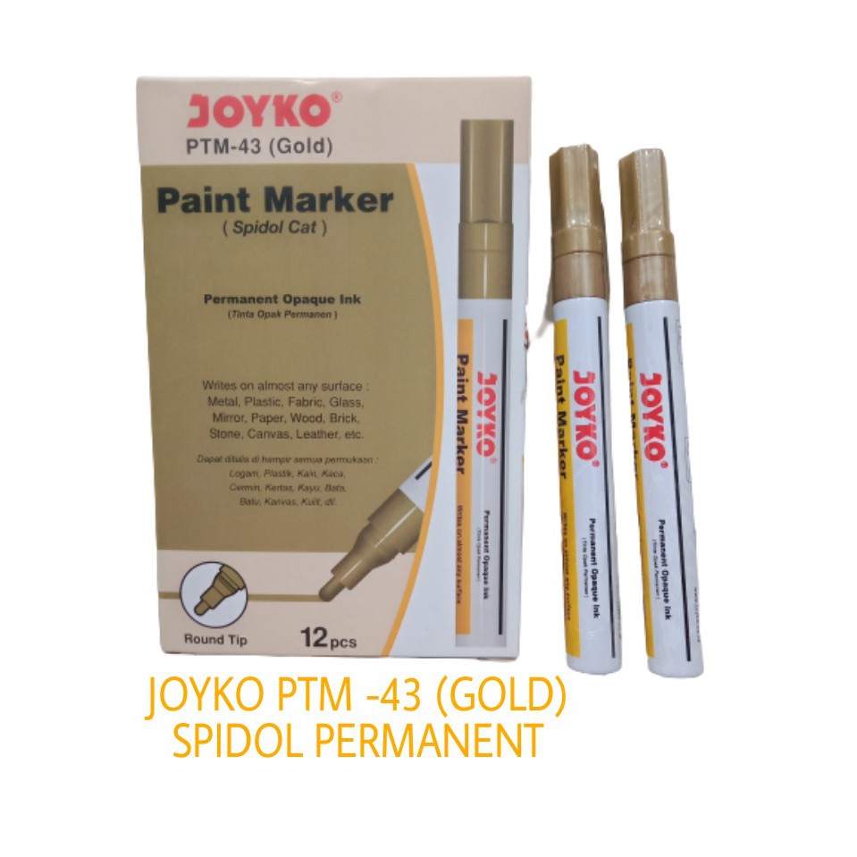 Jual 12 Pcs / 1 Pack Paint Marker Joyko Gold PTM-43 / Spidol Cat Joyko ...