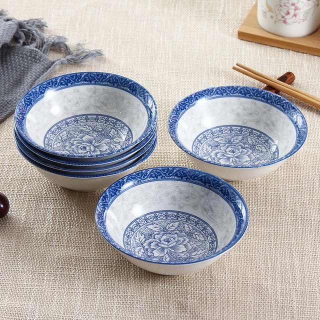 Jual Mangkok Mangkuk Makan Klasik Putih Biru Keramik - Motif Bunga Daun ...