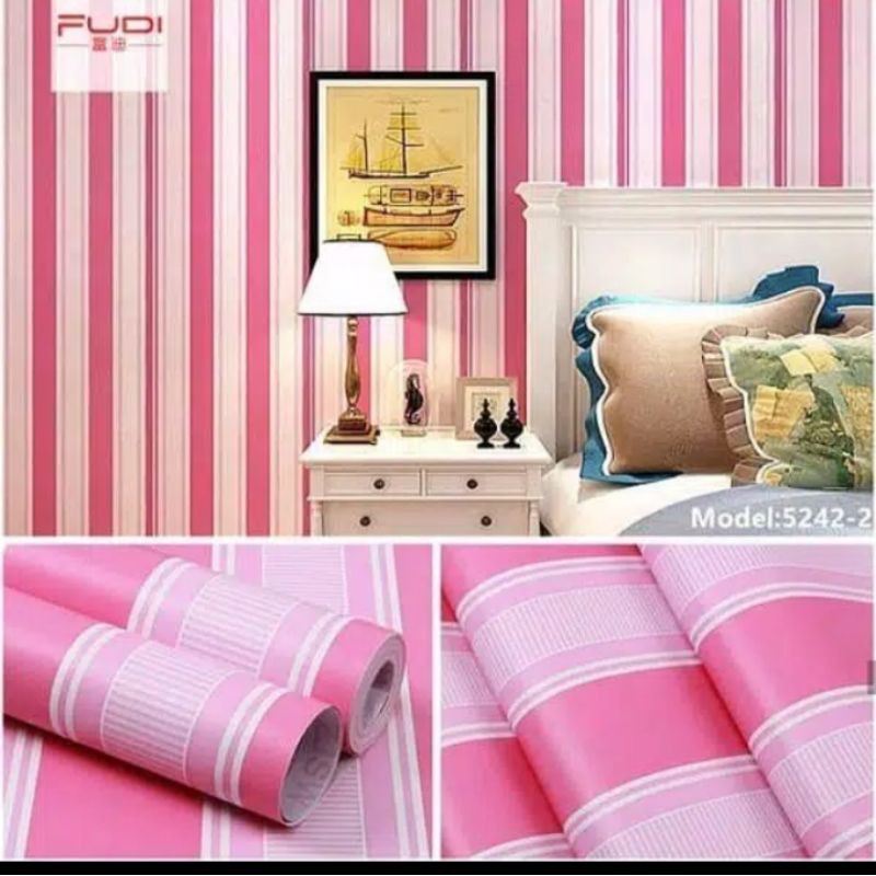 Jual Wallpaper sticker dinding salur pink 45cmx 10m emboss karakter polos gh096/cy1027 | Shopee ...