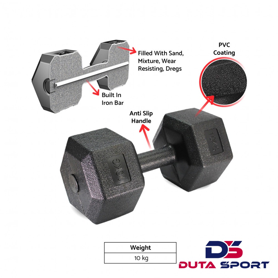 Jual Barbel Dumble Dumbbell 10 Kg Barbell Hexagonal PVC ROX Original ...