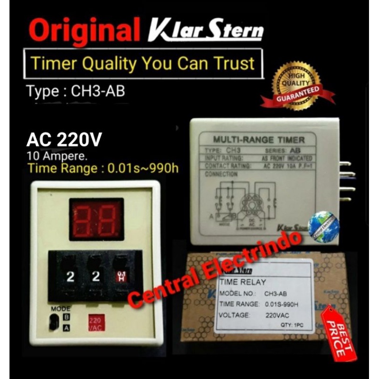 Jual Timer Delay Relay CH3-AB 220VAC KlarStern. | Shopee Indonesia