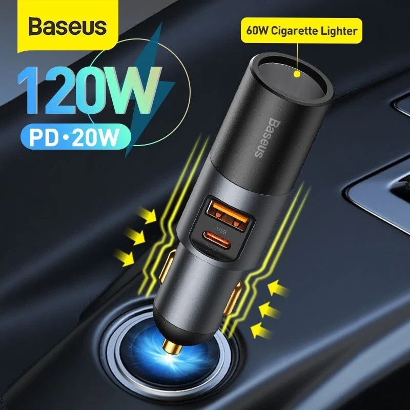 Jual BASEUS 120W Fast Car Charger Mobil Port Lighter Power outlet USB C ...