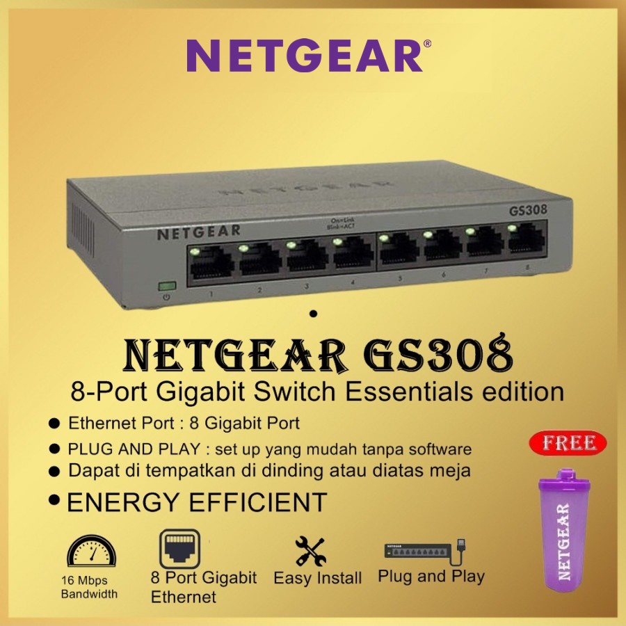 Jual NETGEAR GS308 8 Port Gigabit Ethernet Switch Hub | Shopee Indonesia