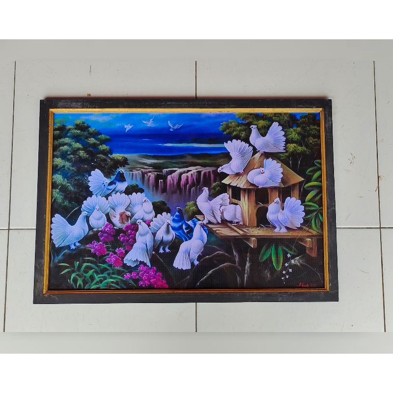 Jual Hiasan dinding lukisan cetak Merpati Putih plus bingkai ukuran ...