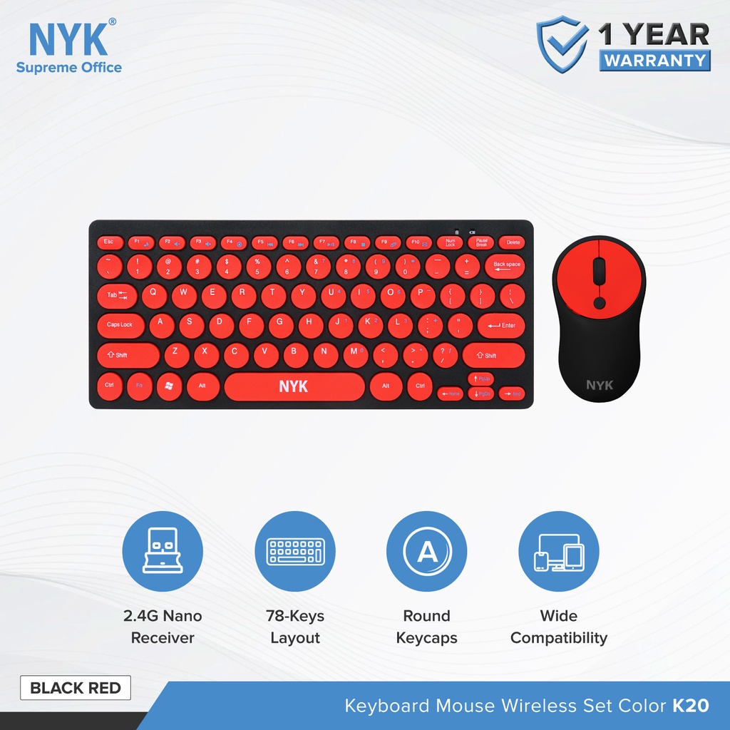 Jual NYK Keyboard K20 Wireless Combo Membrane Mini Keyboard Black Red ...