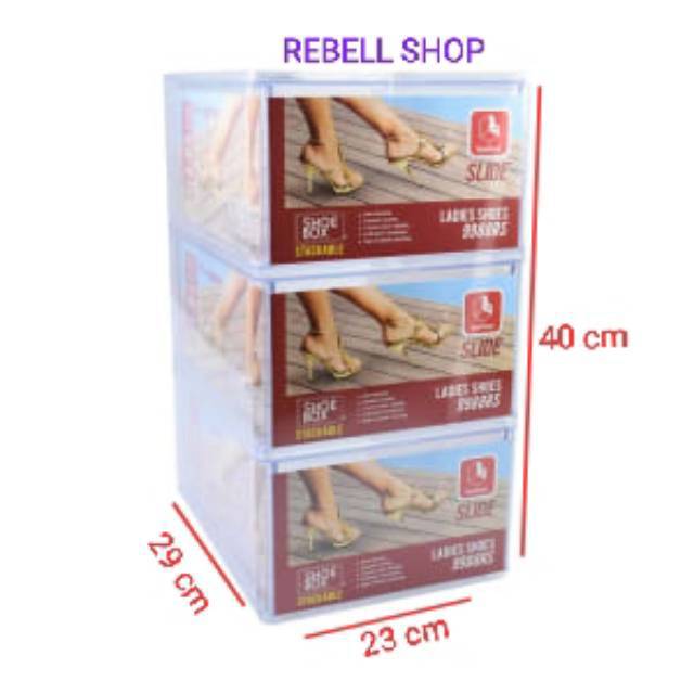 Jual Set slide box sepatu atau kotak sepatu 3 susun wanita - transparan ...