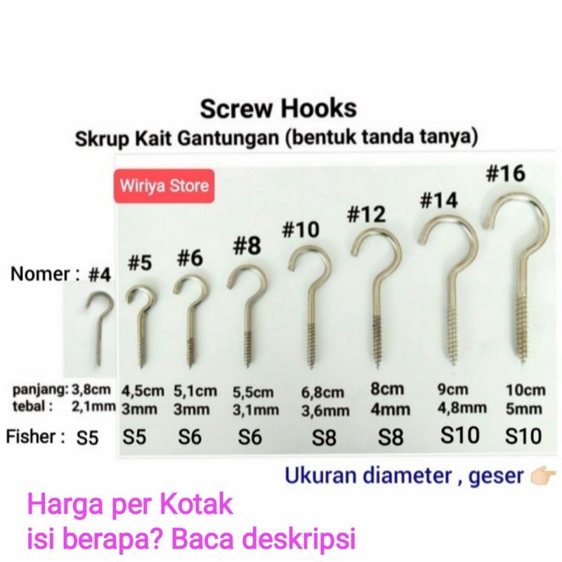 Jual PER KOTAK Skrup Gantung Buka bentuk Tanda Tanya size ukuran nomer ...