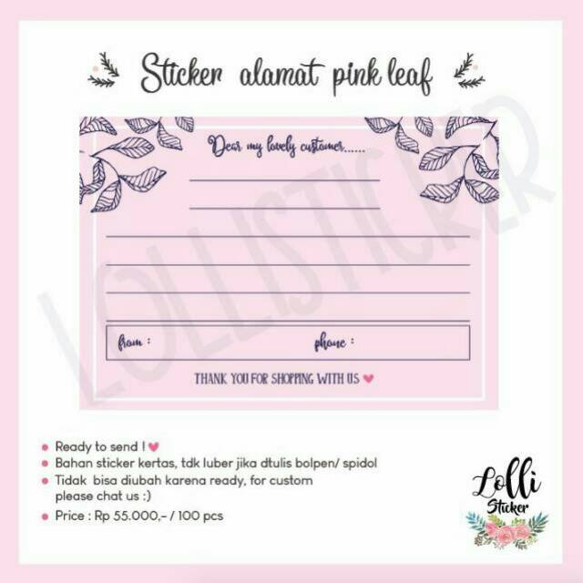 Jual sticker alamat/ label alamat pink leaf | Shopee Indonesia