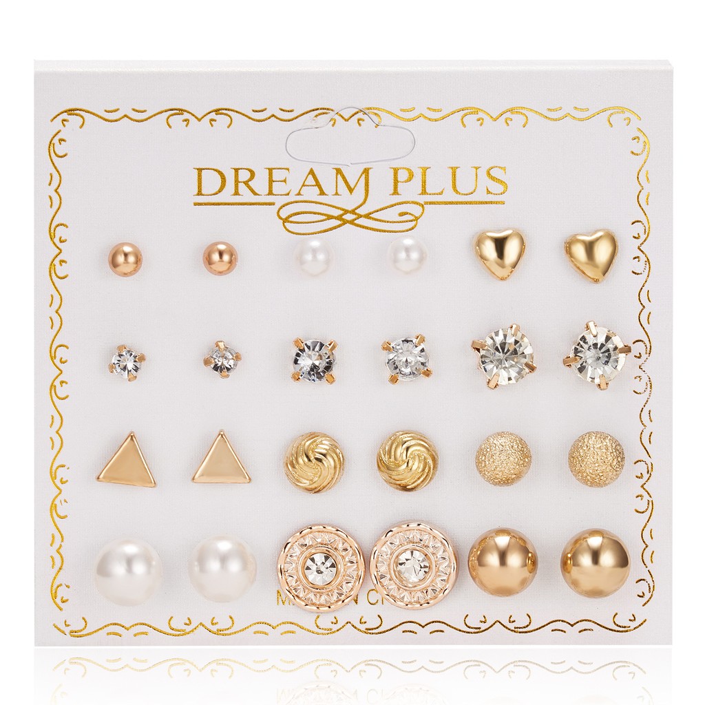 Jual 12 Pasang Set Anting korea terbaru model tusuk Mutiara Intan ...