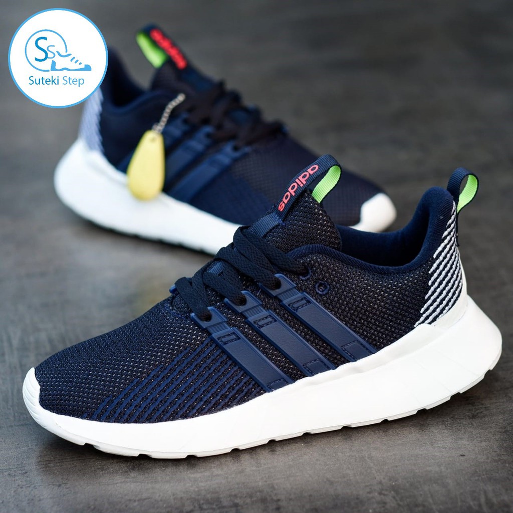 Jual Sepatu Running Adidas ORIGINAL Questar Flow Navy White Neon REAL ...
