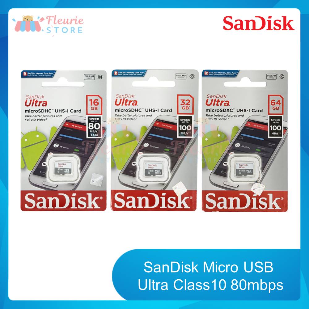 Jual SanDisk MicroSD 16GB / 32GB / 64GB Ultra Class 10 100mbps - Original Garansi Resmi | Shopee ...