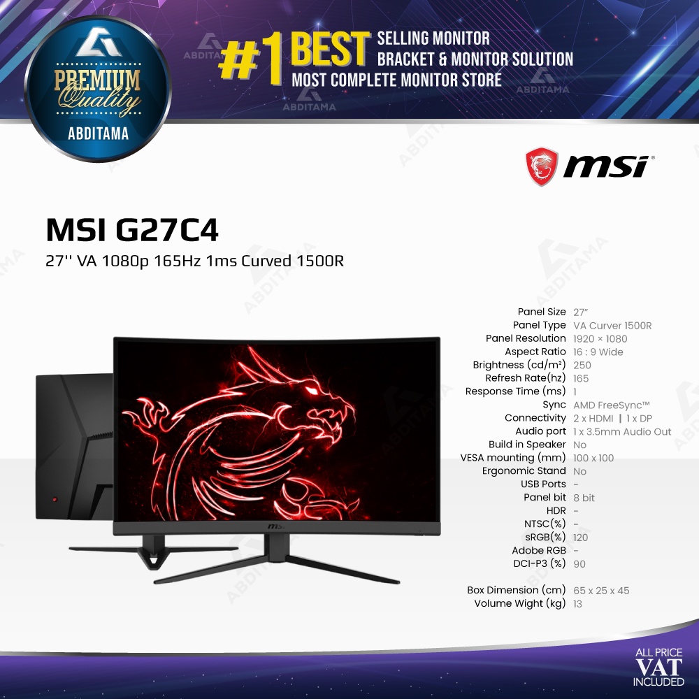 Jual Monitor LED Gaming MSI G27C4 27'' 1920x1080 165Hz 1ms HDMI ...