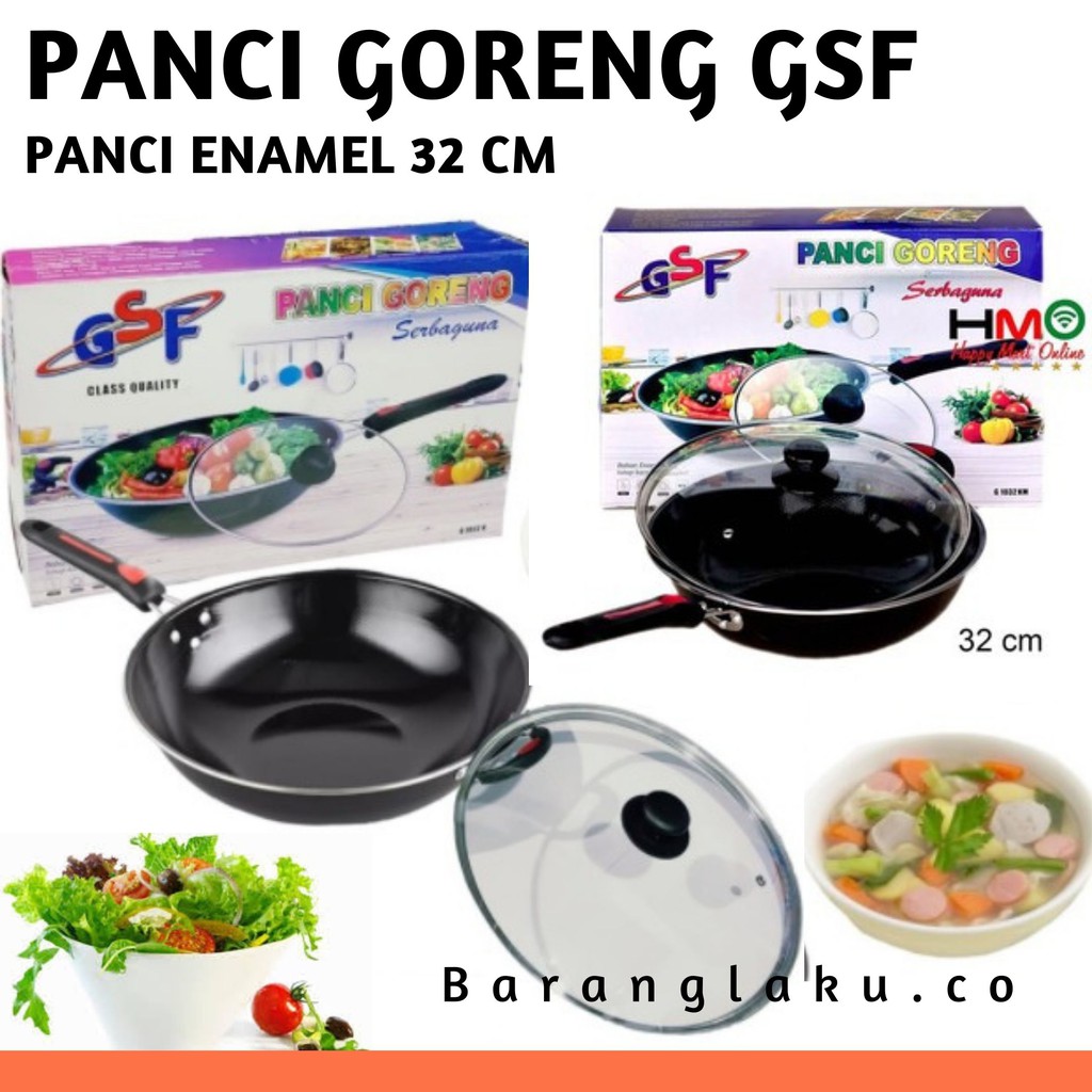 Jual PANCI GORENG GSF SINGLE 32CM TUTUP KACA / WAJAN ENAMEL ANTI ...