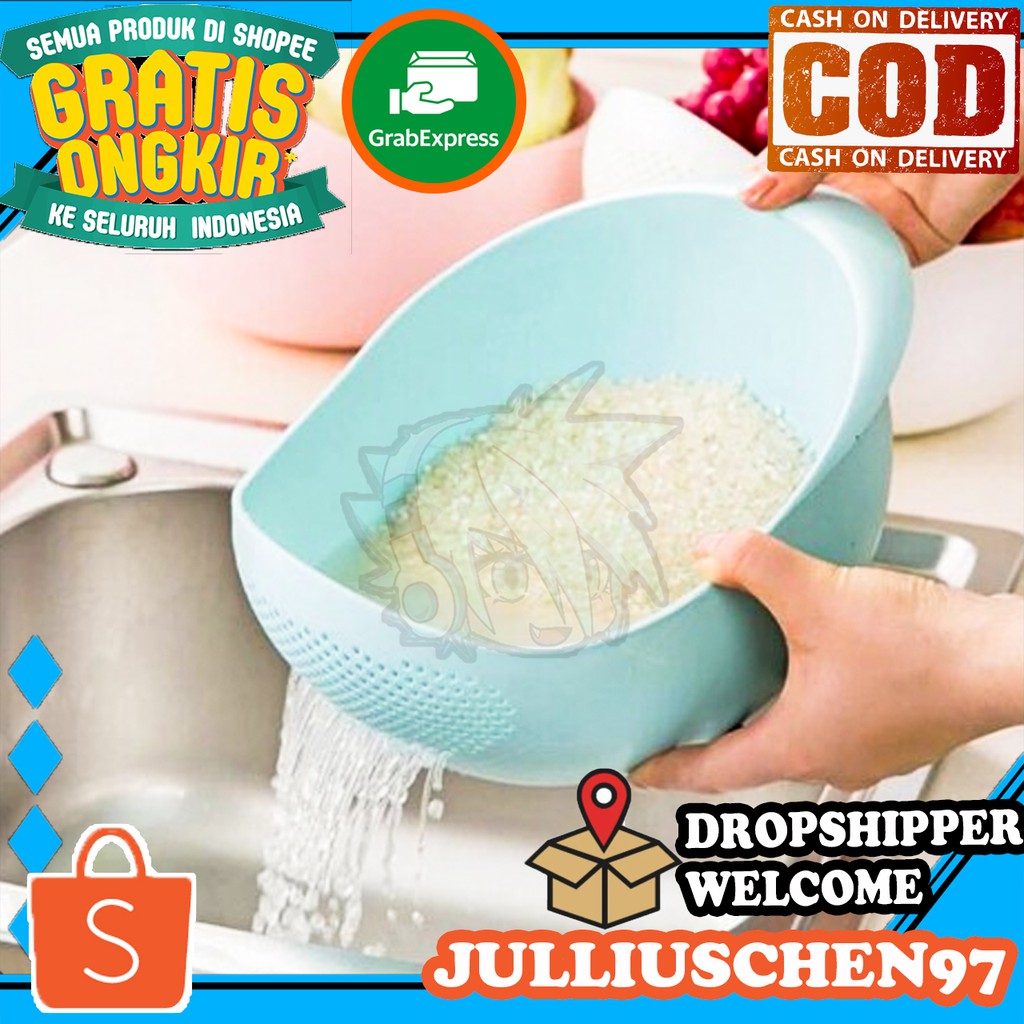 Jual JJ CHEN Wadah Baskom Saringan Cuci Beras Sayur Buah Tempat ...