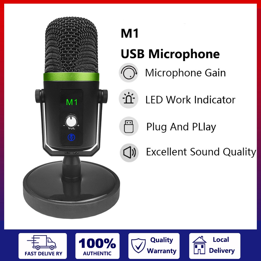Jual JISSDO USB M1 Portable Condenser Microphone Wired Stand Mic Condensor Plug With Mute Botton ...