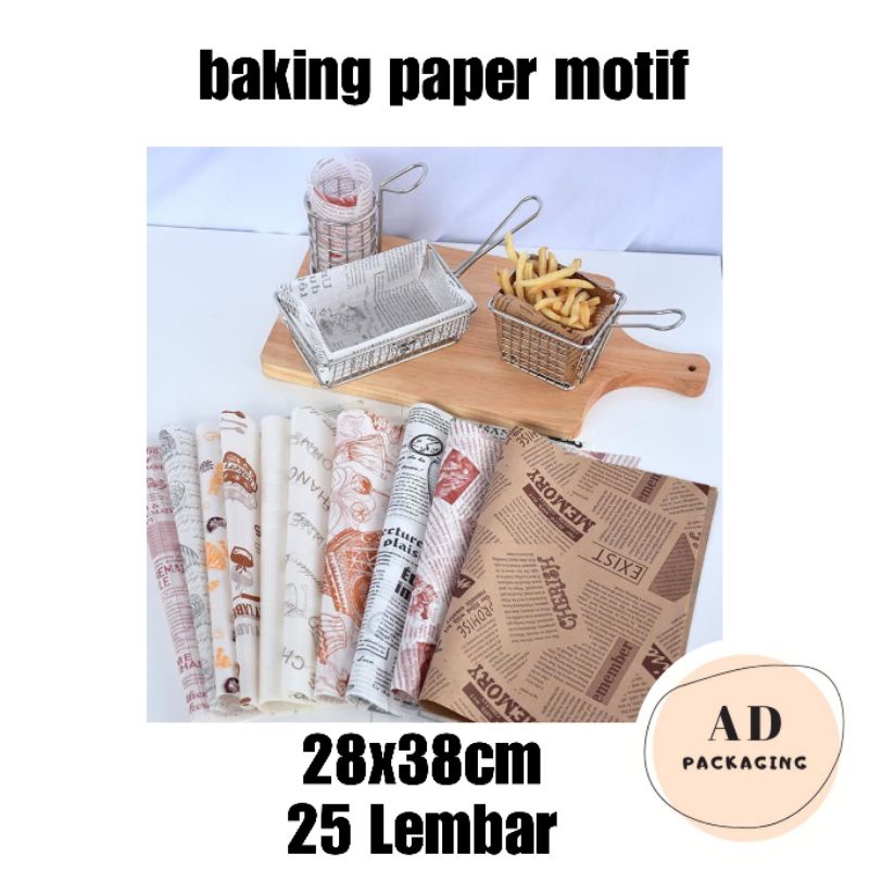 Jual 25pcs kertas roti motif/ wax paper/ baking paper/ kertas burger ...