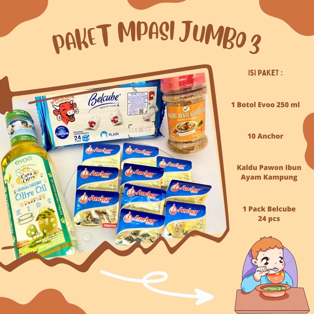 Jual Paket Mpasi Jumbo 3 (1 btl Evoo + 1 pack belcube + 10 Anchor+ ...