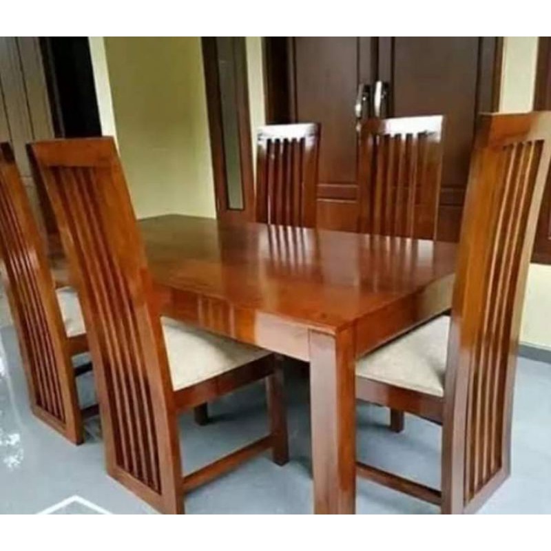 Jual meja makan kursi 6 minimalis salur balero kayu jati tebal murah promo | Shopee Indonesia