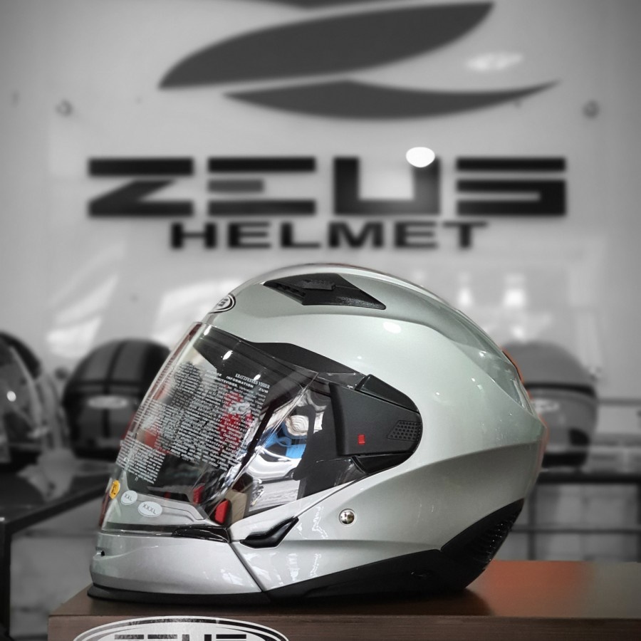 Jual ZEUS ZS 611C SILVER GLOSSY MODULAR CROSSOVER DOUBLE VISOR BISA JADI FULL FACE DAN HALF FACE ...