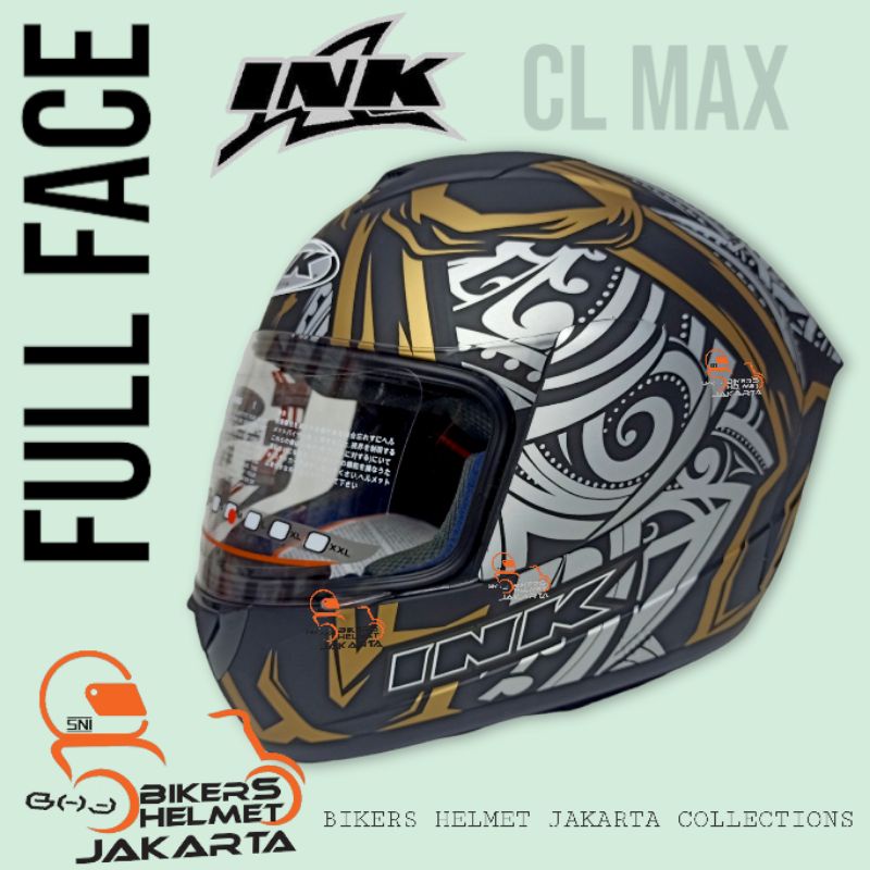 Jual INK HELM CL MAX #8 MATT BLACK GOLD FULL FACE | Shopee Indonesia