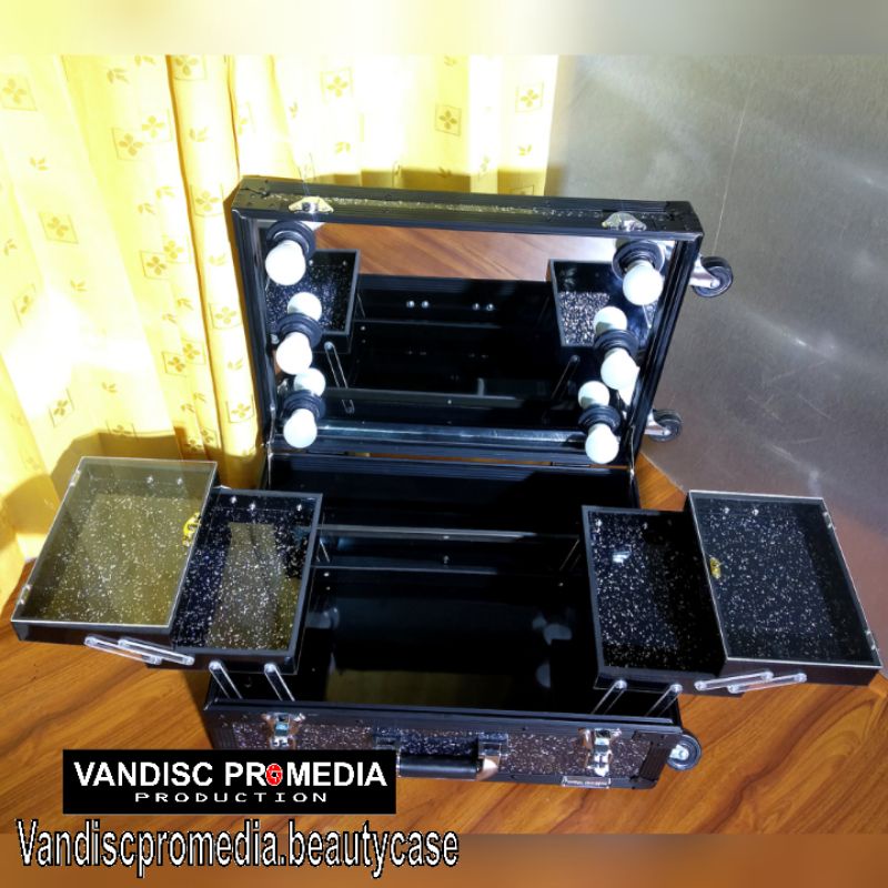 Jual koper makeup beautycase lampu 6 hitam sprikle ukuran besar ...