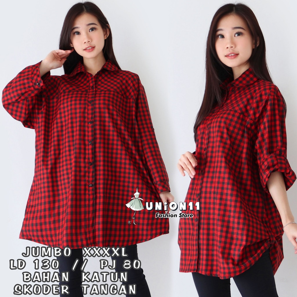 Jual UNION11 - KEMEJA WANITA JUMBO XXXXL / ATASAN BIGSIZE WANITA / KEMEJA BIGSIZE 4XL WANITA LD ...