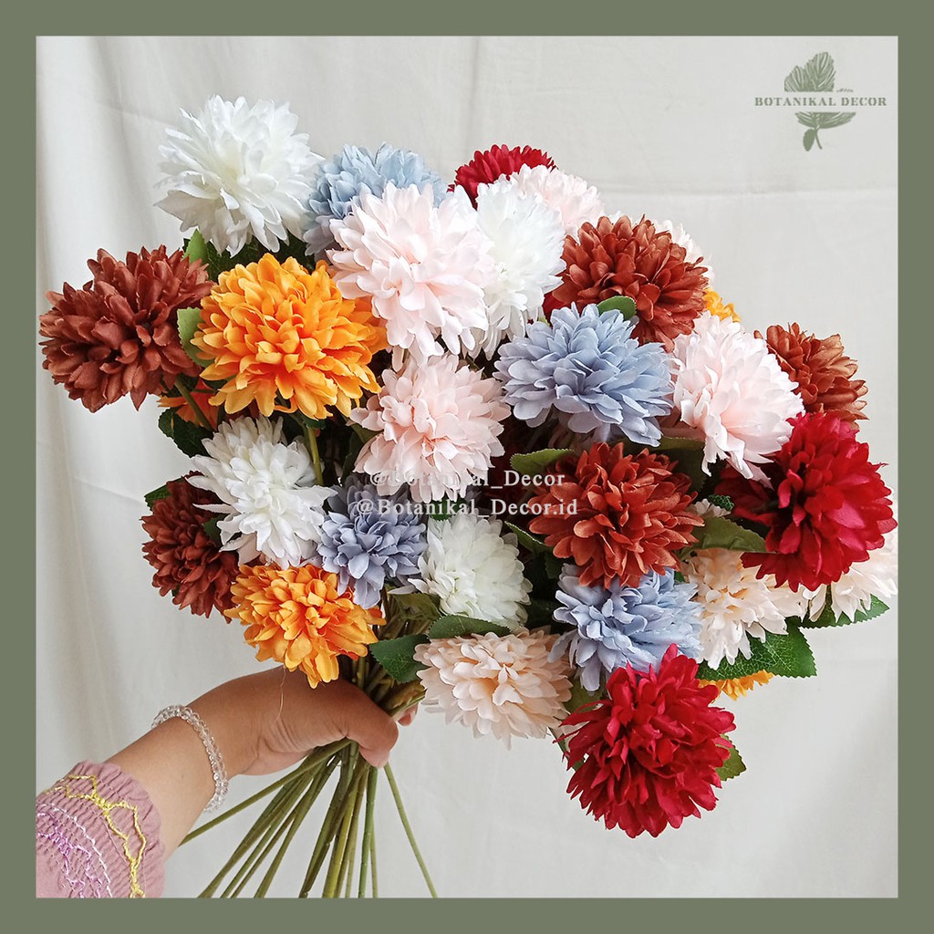 Jual Artificial Pompom Mum 3 cabang Bunga Palsu Plastik Hias Dekor ...