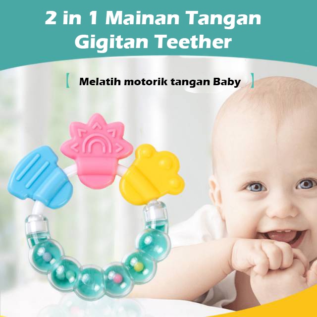 Jual Mainan Tangan Rattle Bunyi Genggam Bayi Gigitan Teether Silikon ...