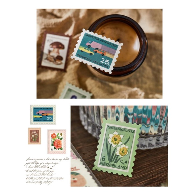 Jual 10pcs stiker model prangko - sticker vintage prangko - sticker ...