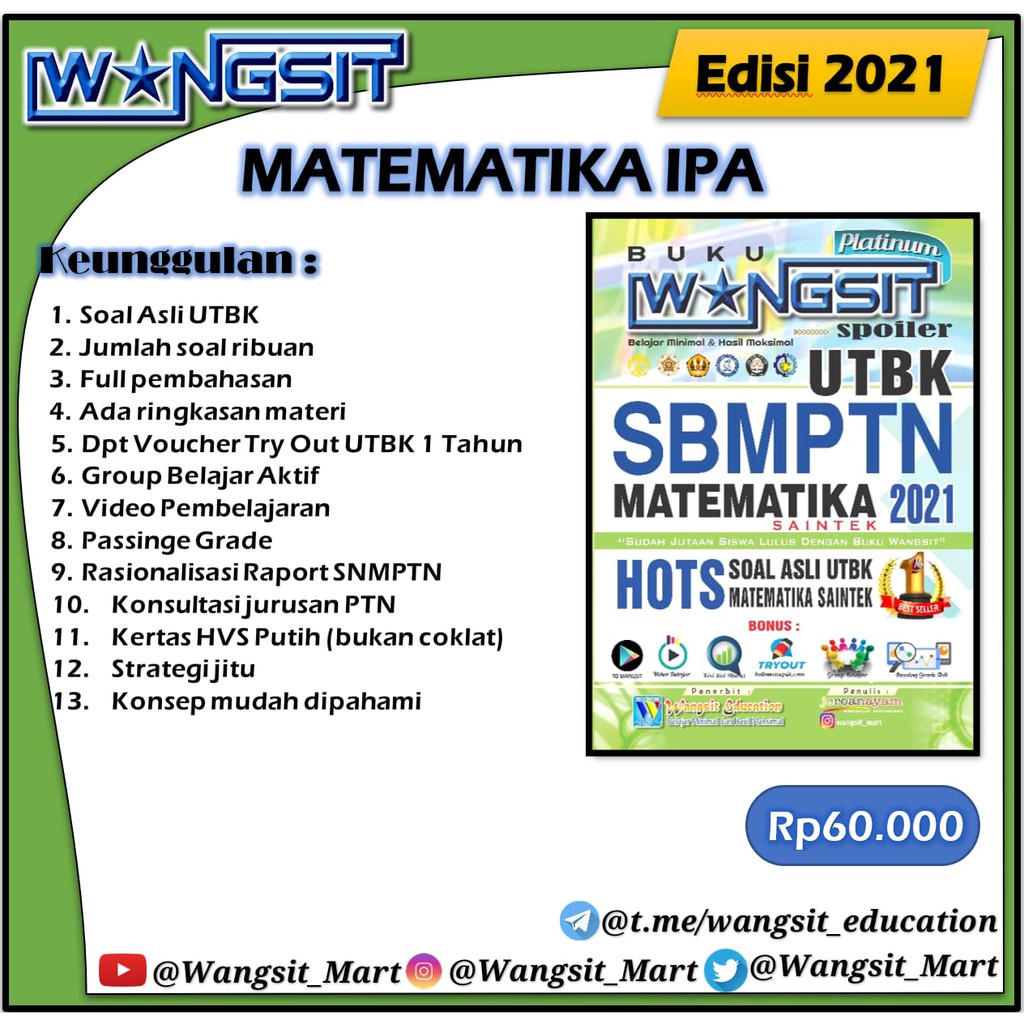 Jual Buku Wangsit SPOILER UTBK || SBMPTN 2021 MATEMATIKA SAINTEK ...