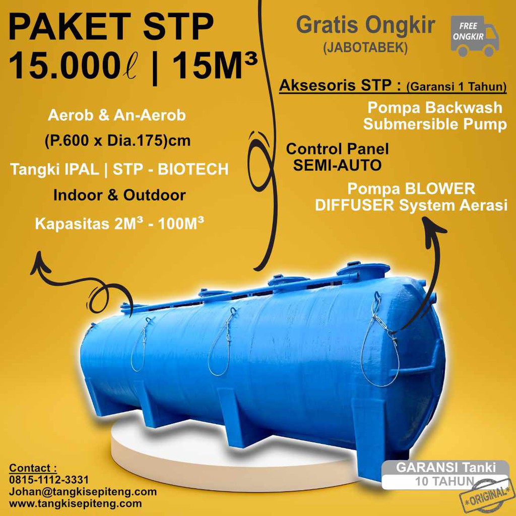 Jual PAKET Tangki Tabung STP IPAL WWTP 15000 Liter BIOTECH, BIO SEPTIC ...