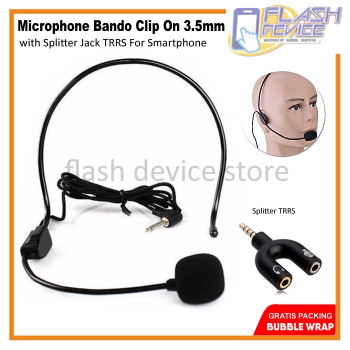 Jual Microphone Bando Clip On Mic Kabel Jack 3.5mm + Splitter Jack 3 ...