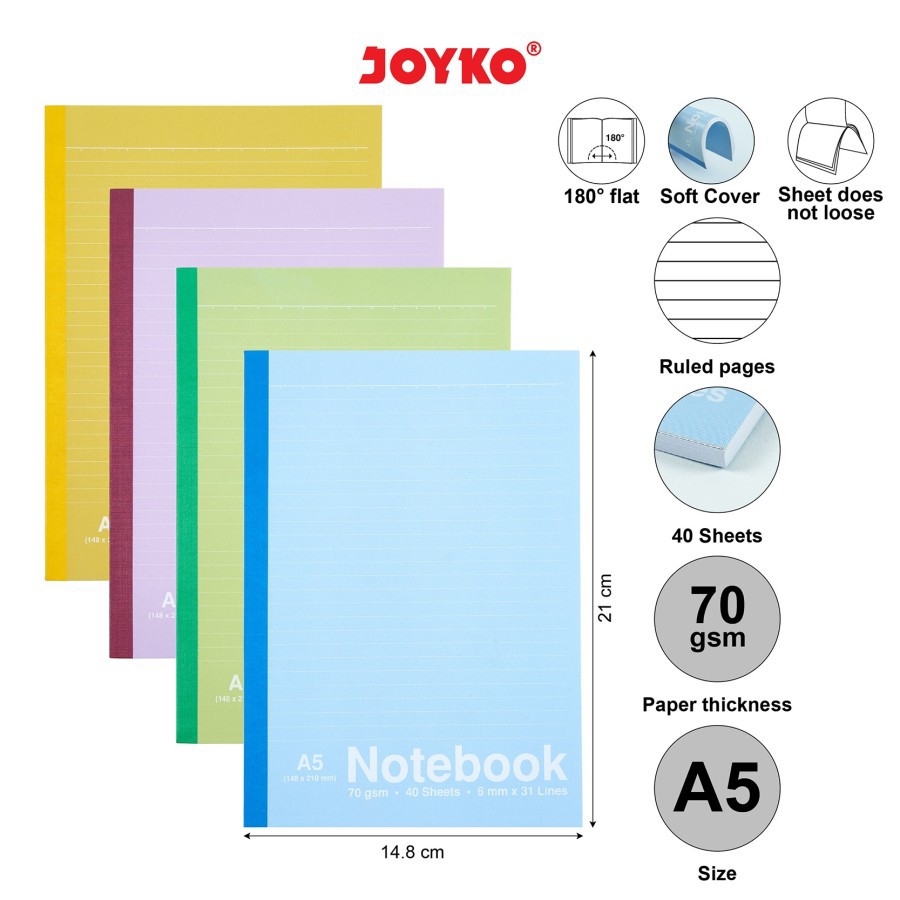 Jual Buku Tulis Catatan Bergaris Ruled Notebook Joyko NB-704 A5 40 ...