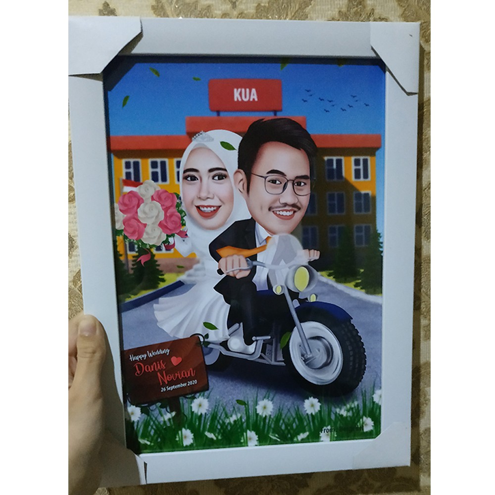 Jual DESAIN KARIKATUR 2 WAJAH (COUPLE) CETAK+FRAME A4; UNTUK KADO ULANG ...