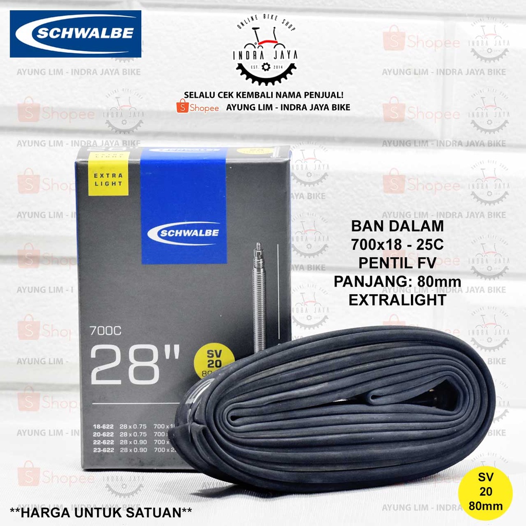 Jual BAN DALAM SCHWALBE - 700 X 18 - 25c EXTRA LIGHT SV20 - PENTIL FV 80mm | Shopee Indonesia