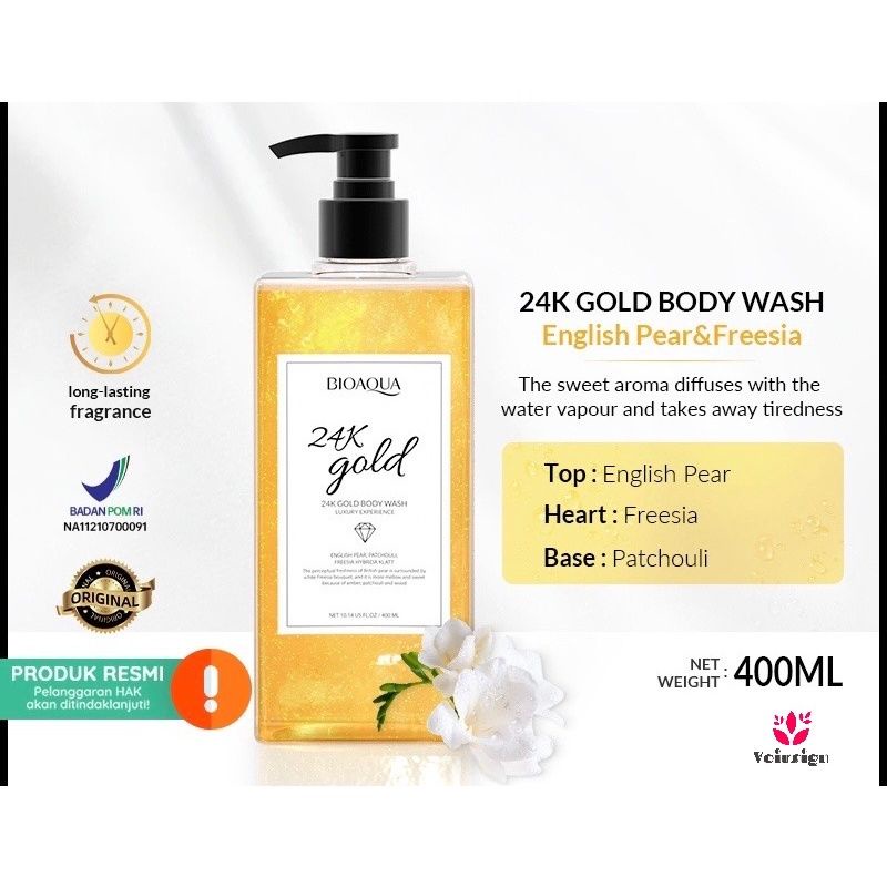 Jual BIOAQUA 24K Gold Body Wash 400ml Shower Gel English Pear & Freesia ...